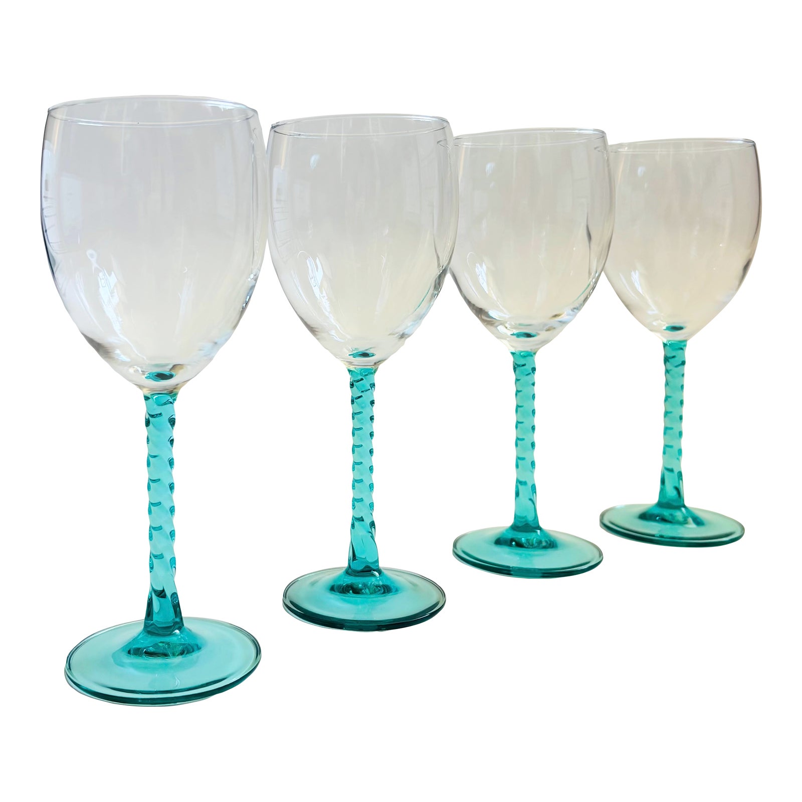 Twisted Aqua Stem Wine Glasses by Cristal d'Arques - Durand - Set of 4 ...