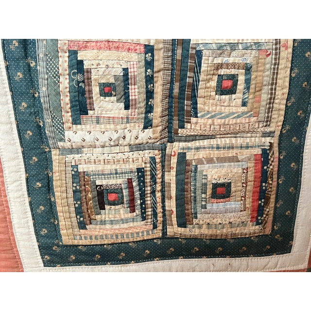 Late 19th Century Primitive Log Cabin Quilt Mounted Wall Hanging Arts ...