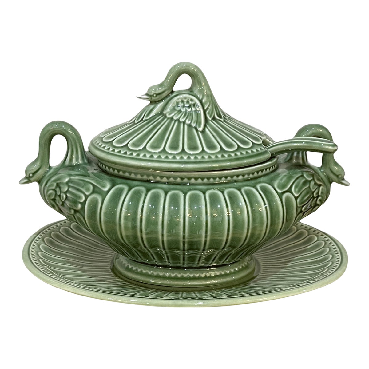Late 20th Century Porta Green Swan Tureen With Ladle & Under Plate ...
