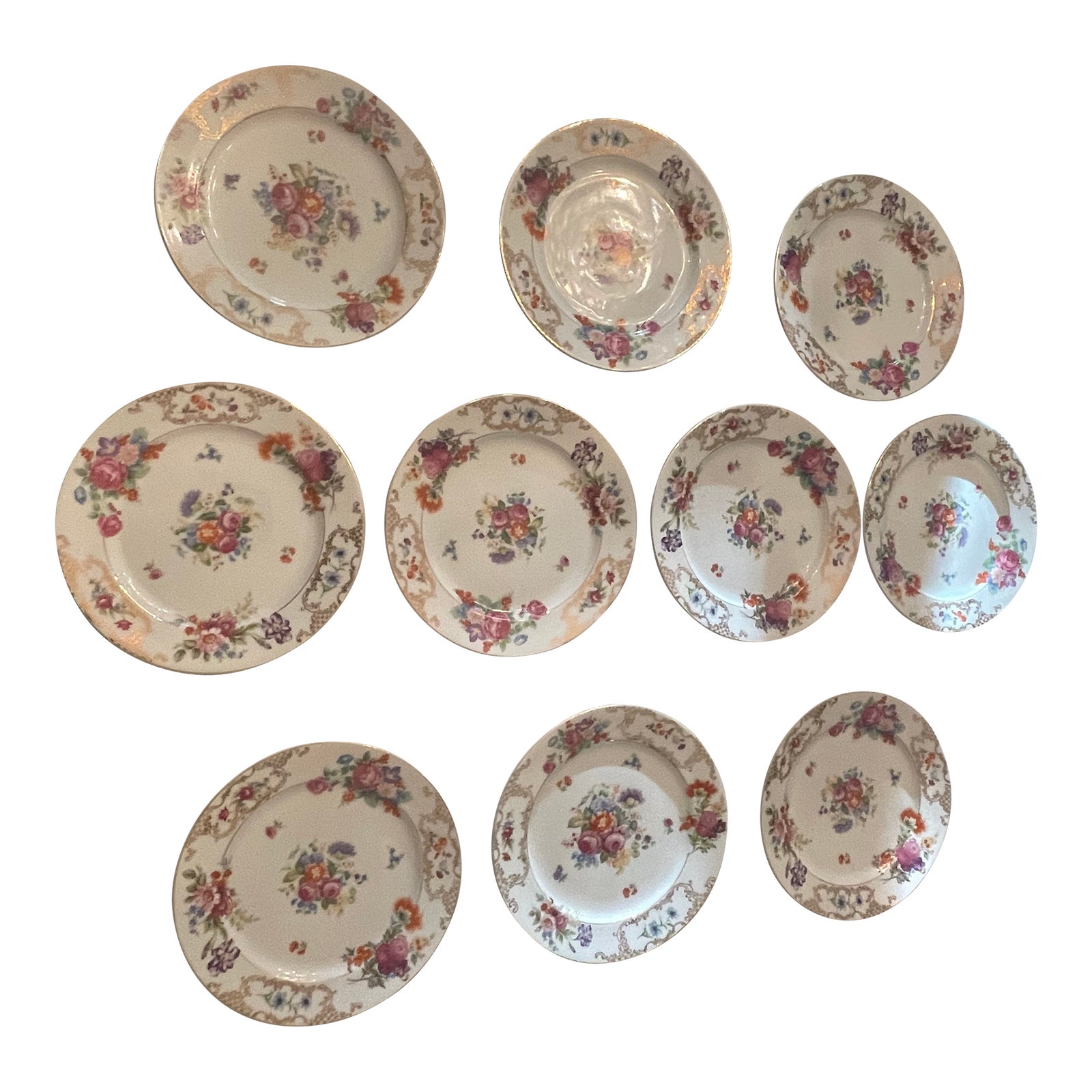 1940s Hand Painted China Plates- Set of 10 | Chairish
