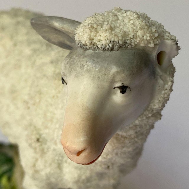 Set of Two German Porcelain Encrusted Sheep Figurines | Chairish