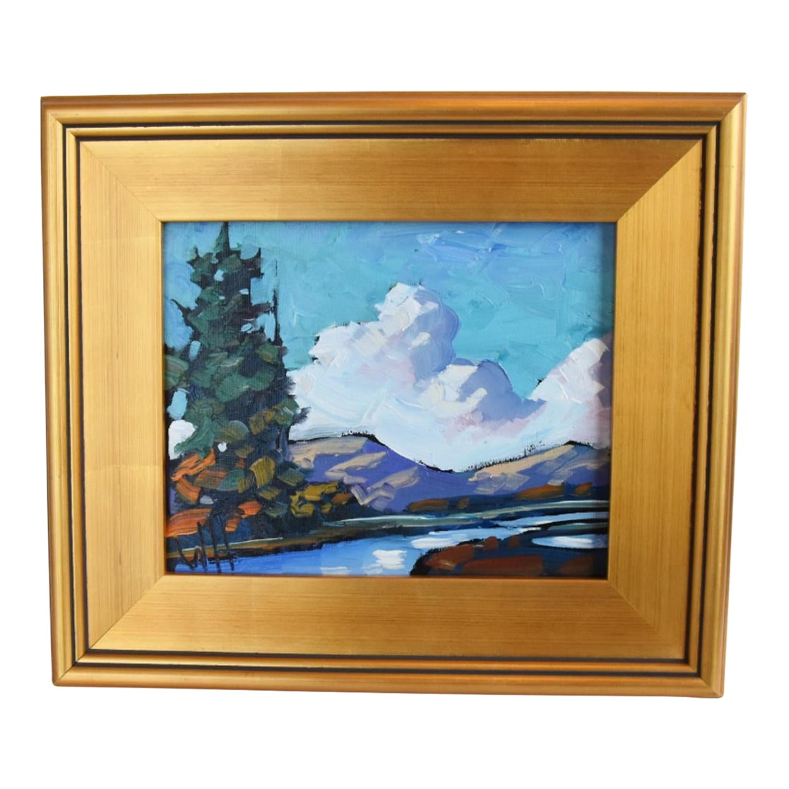 William Hawkins River Landscape Painting Including the Antiqued Gold ...