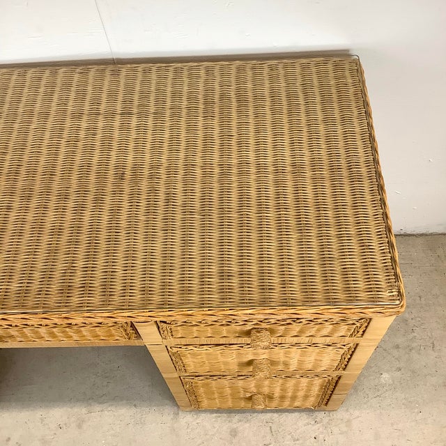 Boho Modern Wicker Writing Desk | Chairish
