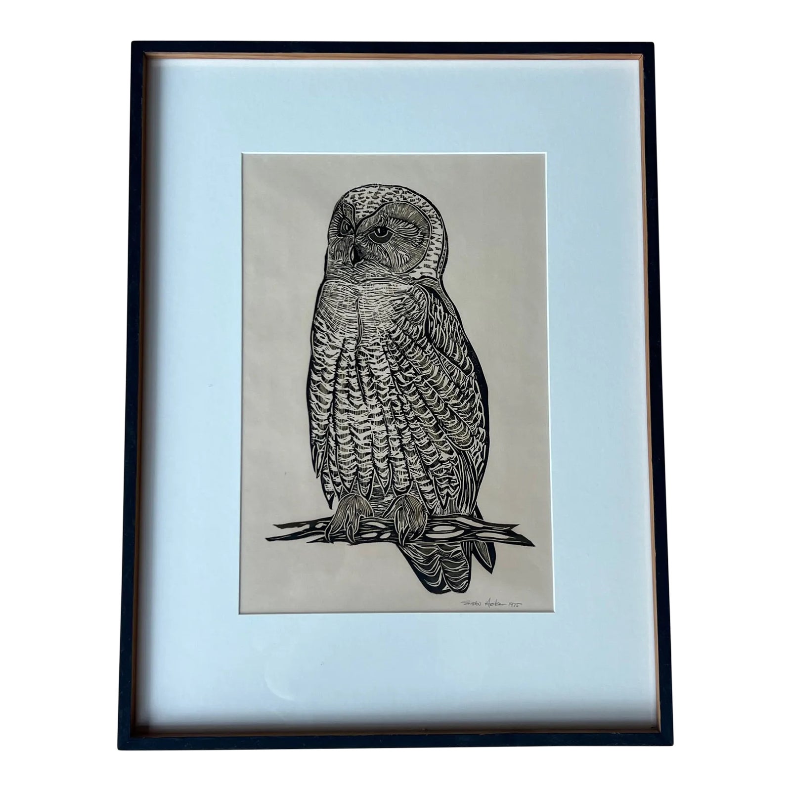 Owl Woodblock Letterpress Print Signed by Susan Acker, C. 1975 | Chairish
