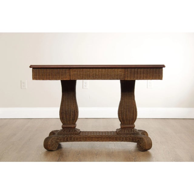Vintage Hickory Chair Victorian Style Wicker Base Library Table | Chairish
