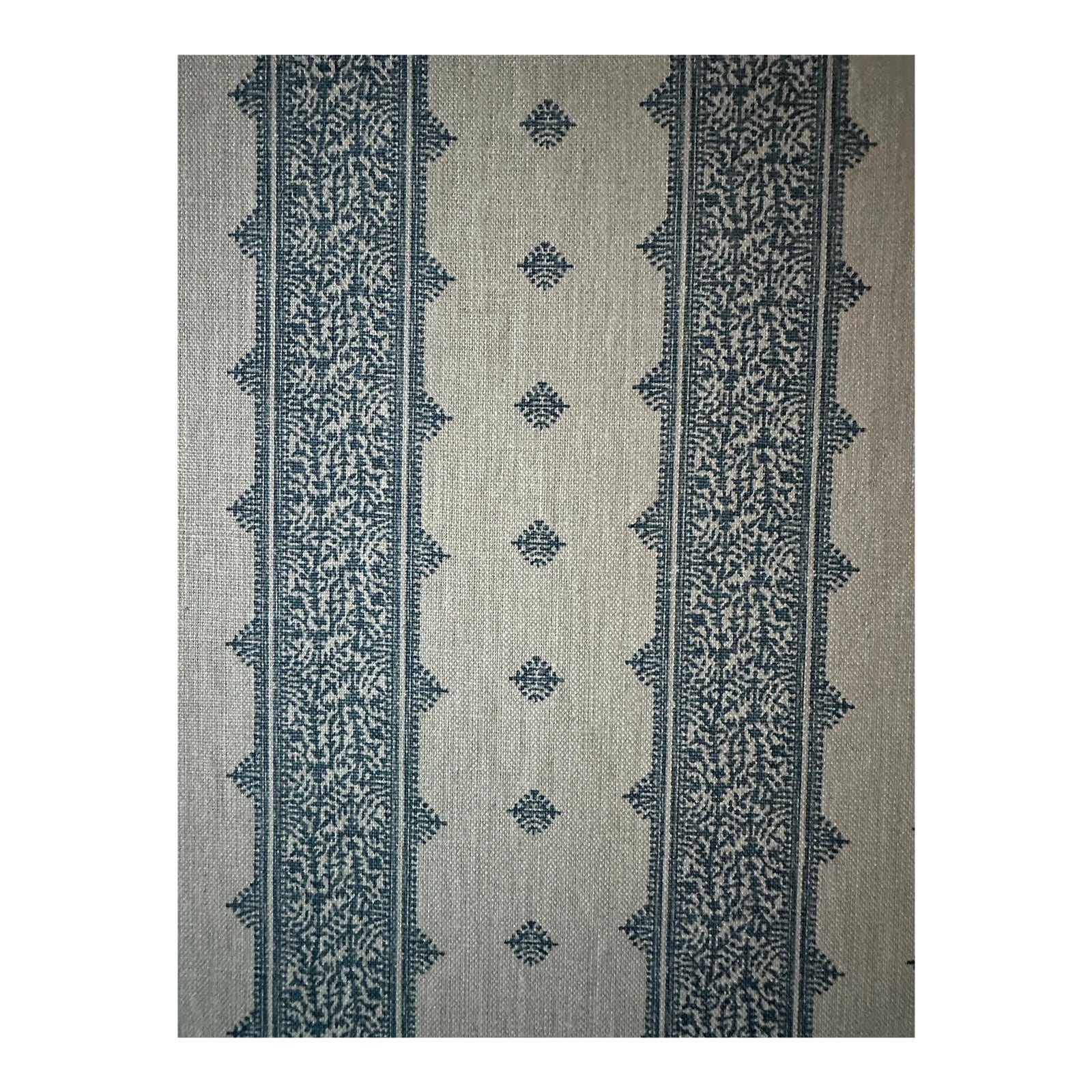 Peter Dunham 2 1/2 Yards Fez Blue/Natural Linen Fabric | Chairish