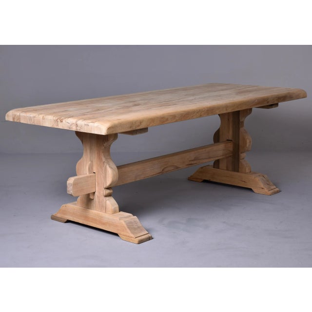 Large 19th Century Bare Oak French Country Trestle Farm Table | Chairish
