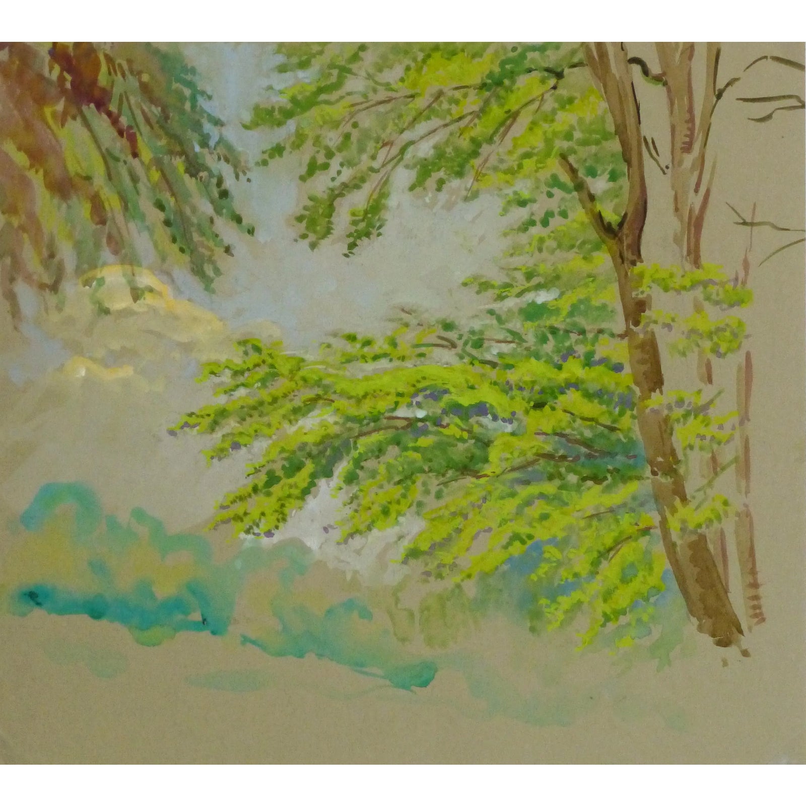 Karl Teodor, Watercolor Landscape - Waterfall With Mountains in the ...