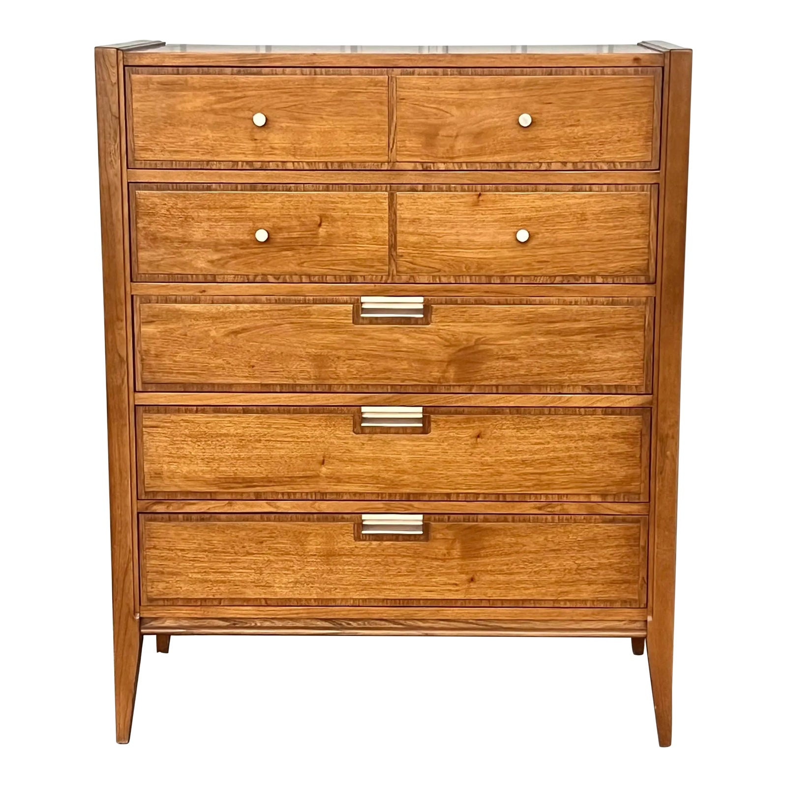 Vintage Mid Century Basic Witz Walnut 5 Drawer Highboy | Chairish