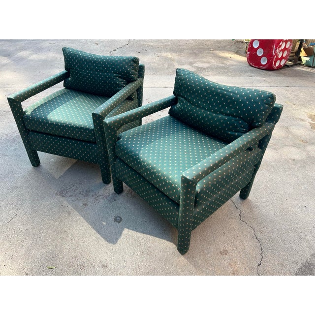 1970s Pair of Forest Green Upholstered Parsons Chairs | Chairish