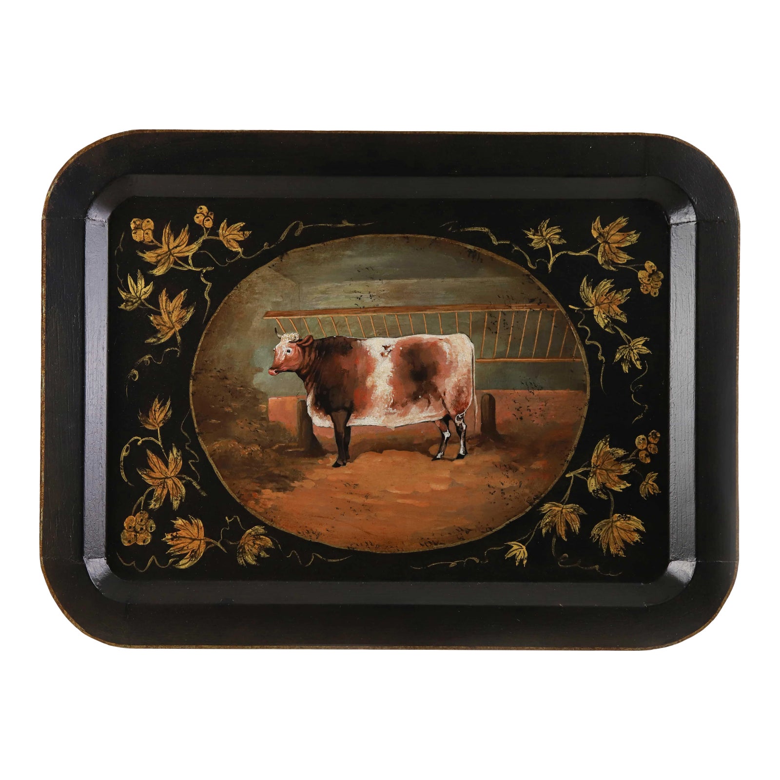 Vintage Farm Animal Tray Depicting Rustic Cow | Chairish