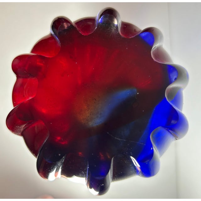 Vintage Jewel-Tone Red-Blue Split-Color Murano Style Bud Vase | Chairish
