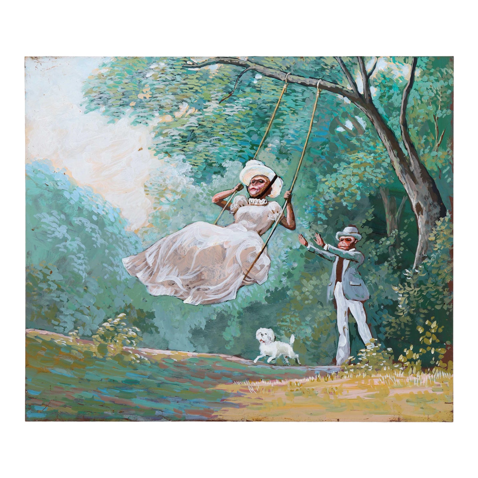 1960s Vintage Gentry Styled Monkeys Swinging in Forest Painting | Chairish