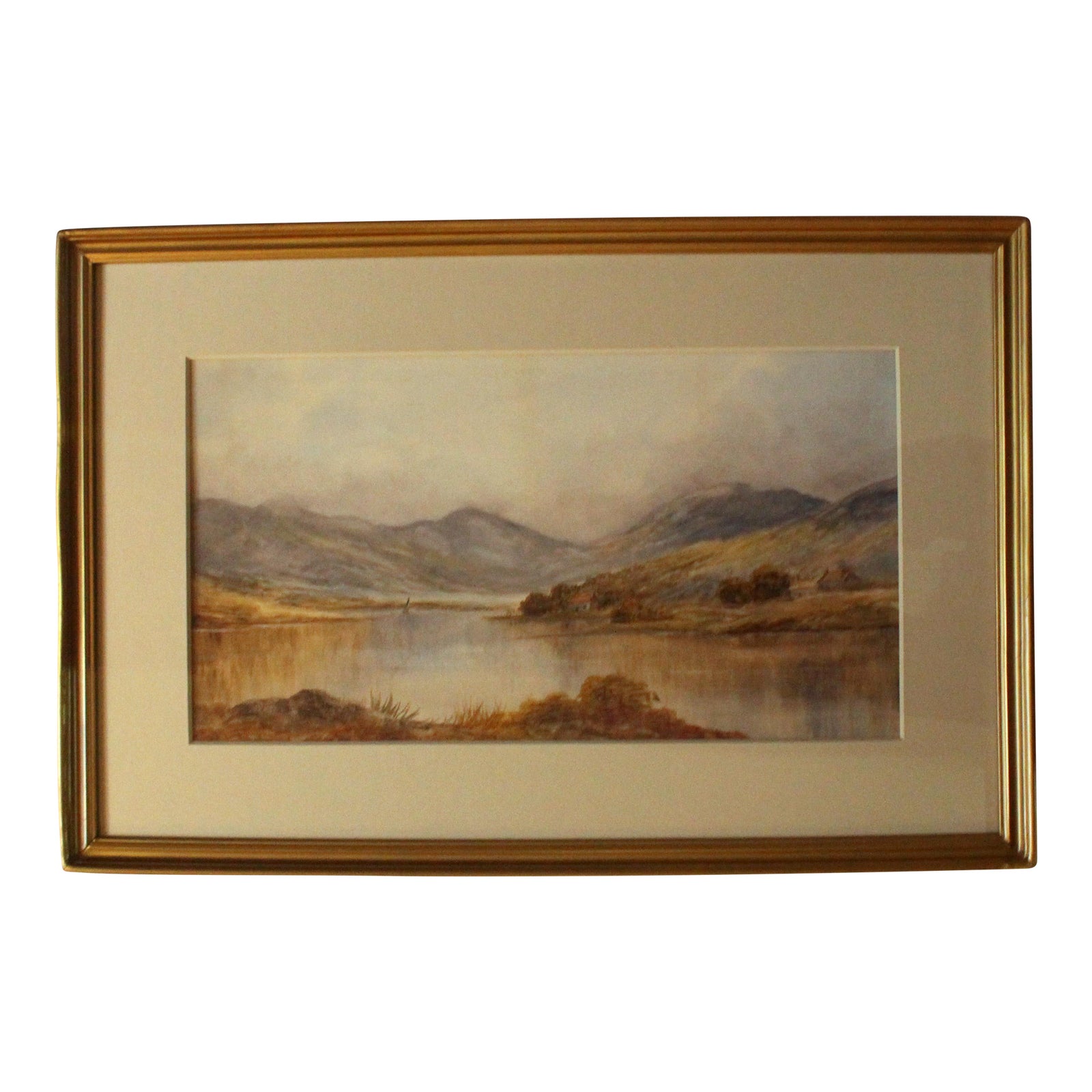 1898 Watercolor by James Douglas: "Ullswater, Lake District With Farms ...