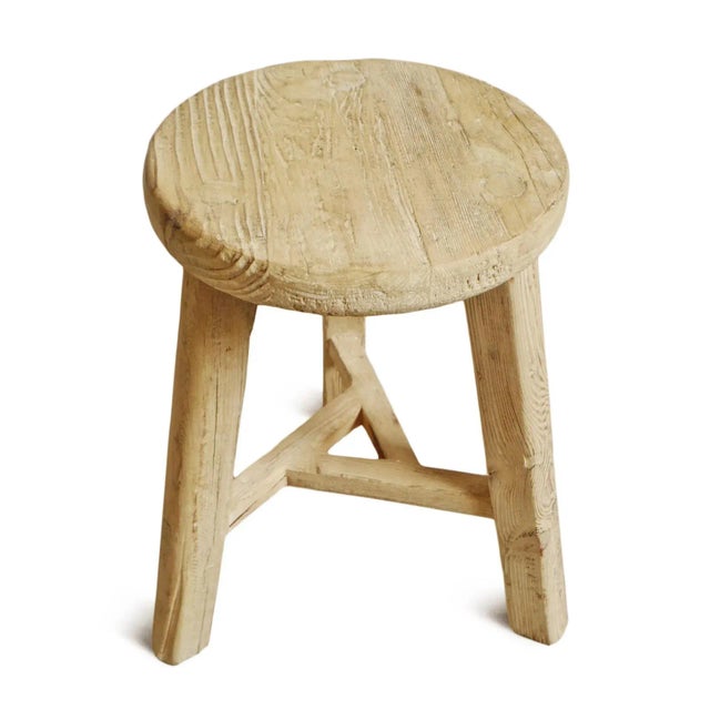 Natural Elm Village Three-Leg Stool | Chairish