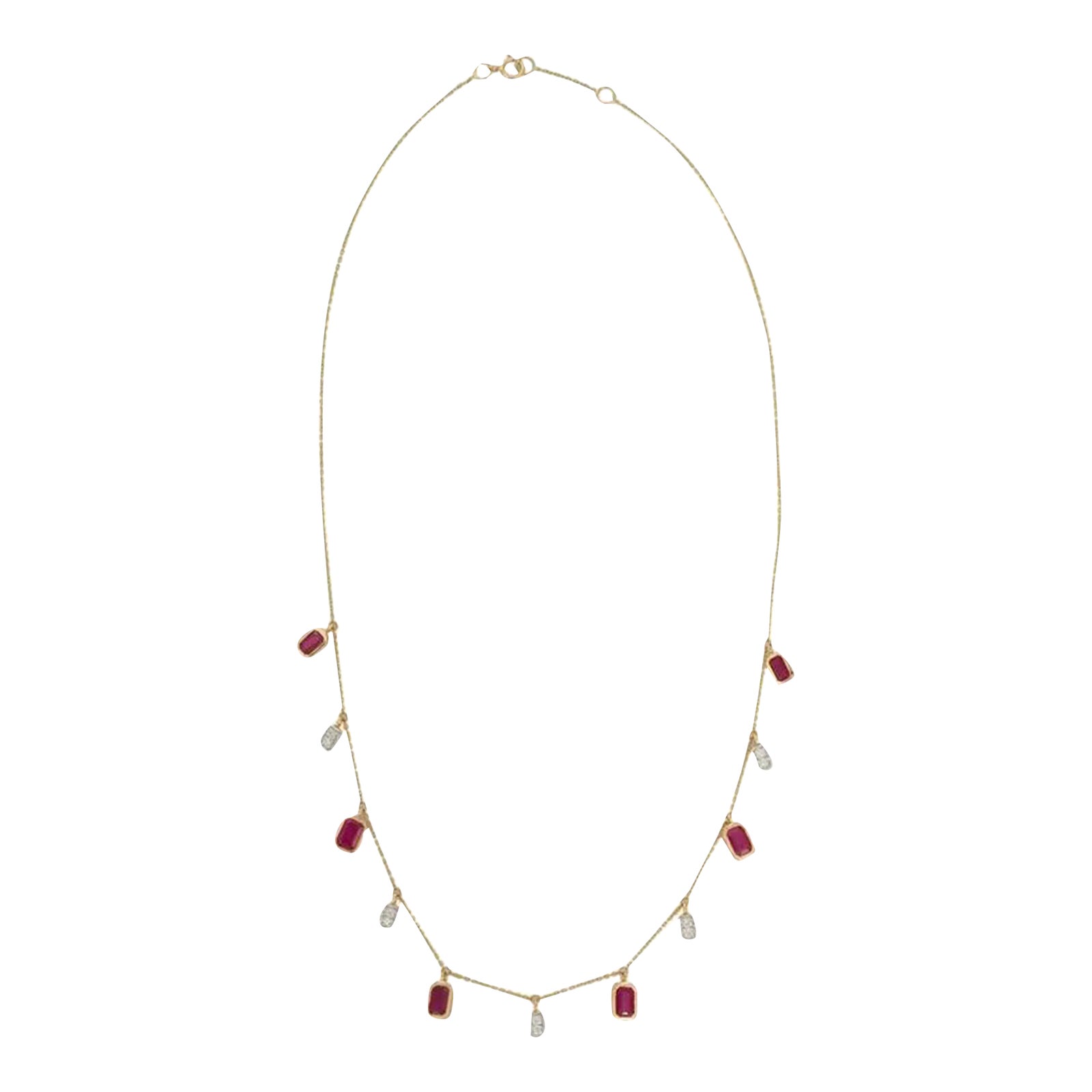 18k Yellow Gold Ruby and Diamond Charm Station Necklace | Chairish