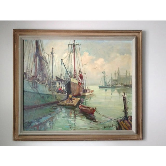 James Bonnar, Harbor Scene, Oil on Canvas, Signed | Chairish