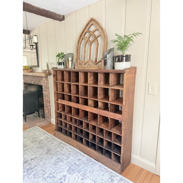 Antique Industrial Pine Parts Bin/Mail Sorter Cubby Cabinet | Chairish