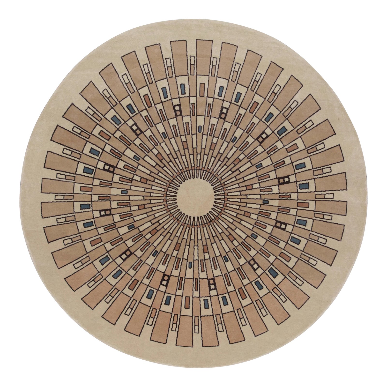 Rug & Kilim’s French Art Deco Style Circle Rug in Beige with Geometric ...