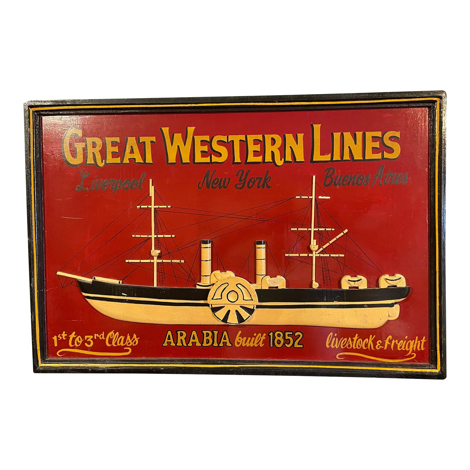 Vintage Hand Carved & Painted Advertising Sign for Great Western Lines ...