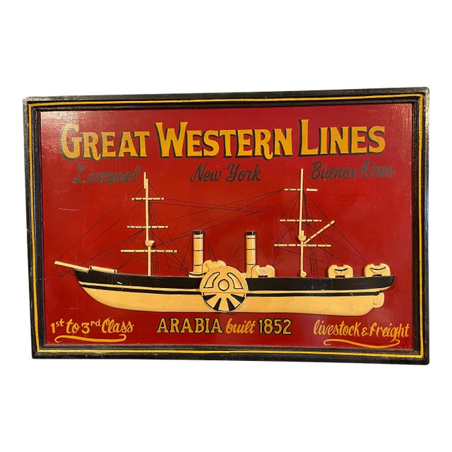 Vintage Hand Carved & Painted Advertising Sign for Great Western Lines ...