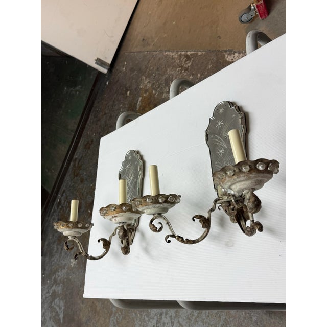 Antique Early 20th Century Etched Mirror Dual Arm Wall Sconces, Pair ...