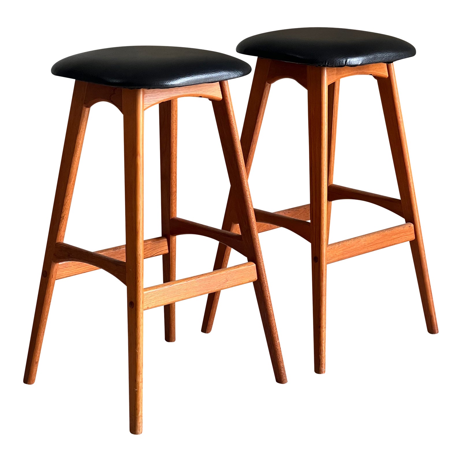 Danish Teak and Leather Barstools by Mobler - a Pair | Chairish