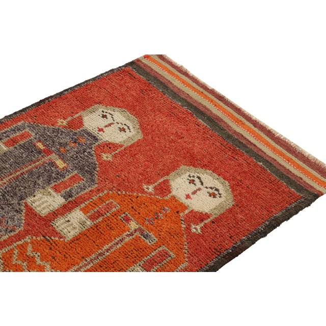 1950s Vintage Tribal Runner in Red and Orange Pictorial Medallions ...