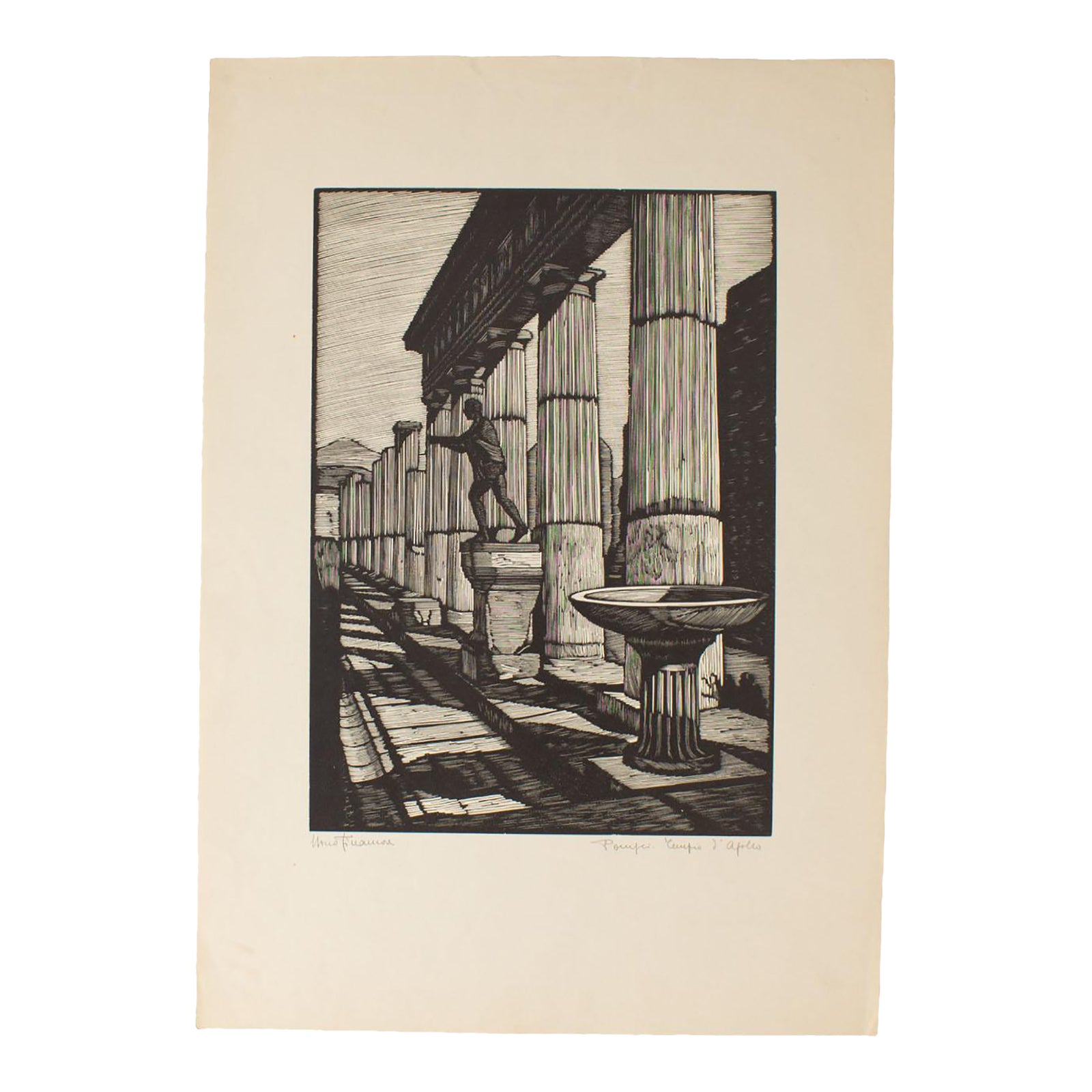 1930s “Pompeii - Temple of Apollo” Woodcut Print by Nino Finamore ...
