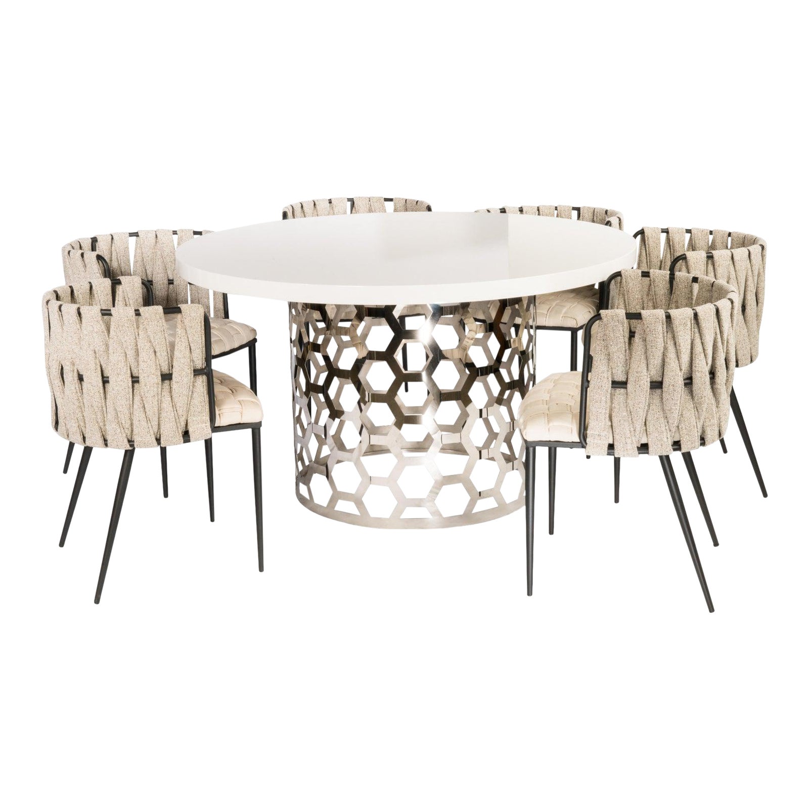 Contemporary Laguna Silver and White Dining Set - 7 Pieces | Chairish