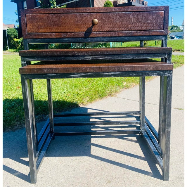 Handsome, Modern Faux Crocodile Nest of Tables | Chairish