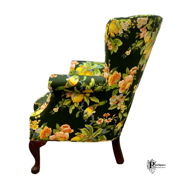 Vintage Traditional Chippendale Style Channel Back Floral Print ...