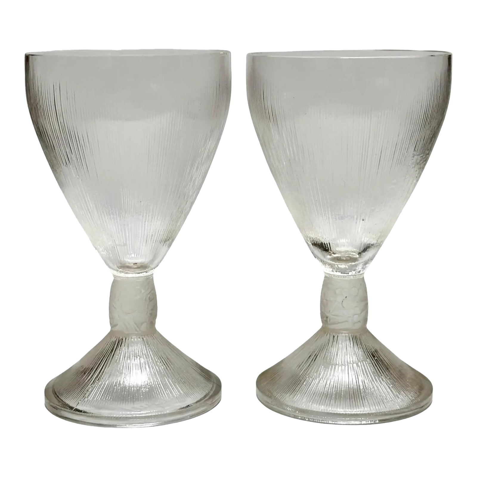 Pair of Rene Lalique Vigne Strie Bordeaux Wine Glass 5099 | Chairish