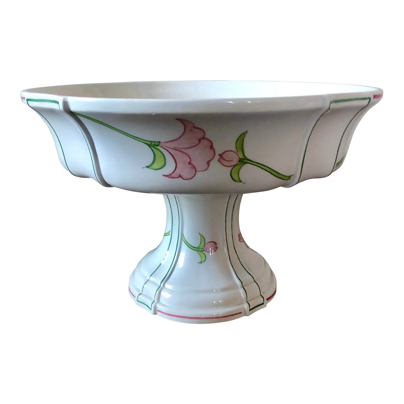 Vintage Italian Pottery Floral Compote | Chairish