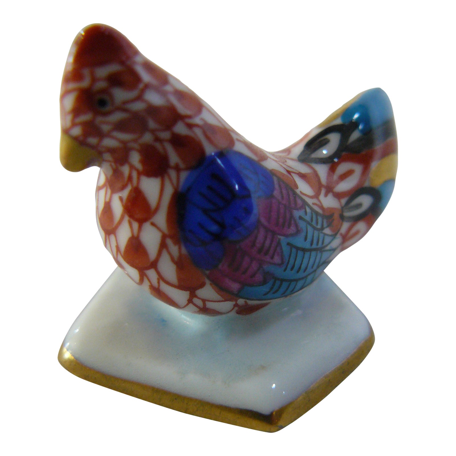 1980s Herend Rust Fishnet Miniature Rooster With Multi-Colored Wings ...