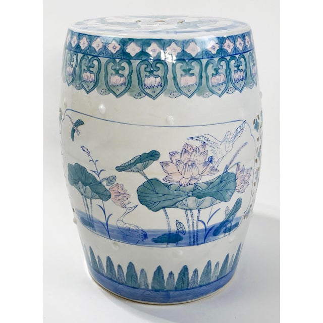 Vintage Ceramic Lily Pad Motif Garden Stool | Chairish