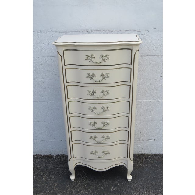 French Shabby Chic Painted Tall Narrow Lingerie Jewelry Chest | Chairish