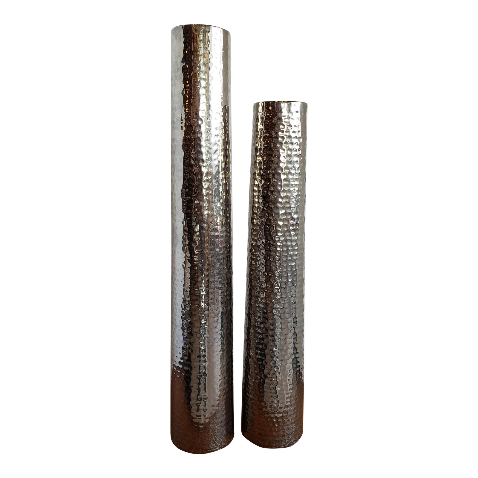 Hammered Stainless Steel Decorative Tall Vases - Set of 2 | Chairish