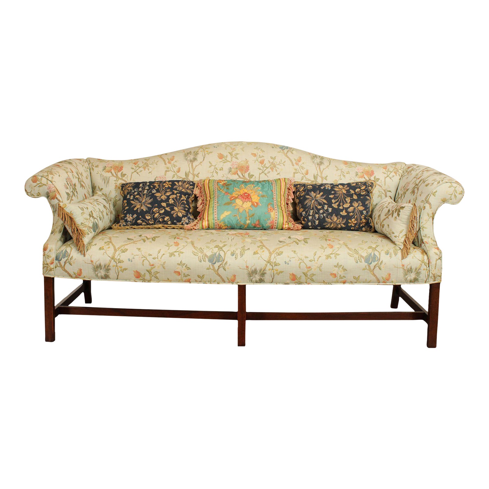 Chippendale Style Custom Mahogany Frame Camelback Sofa | Chairish