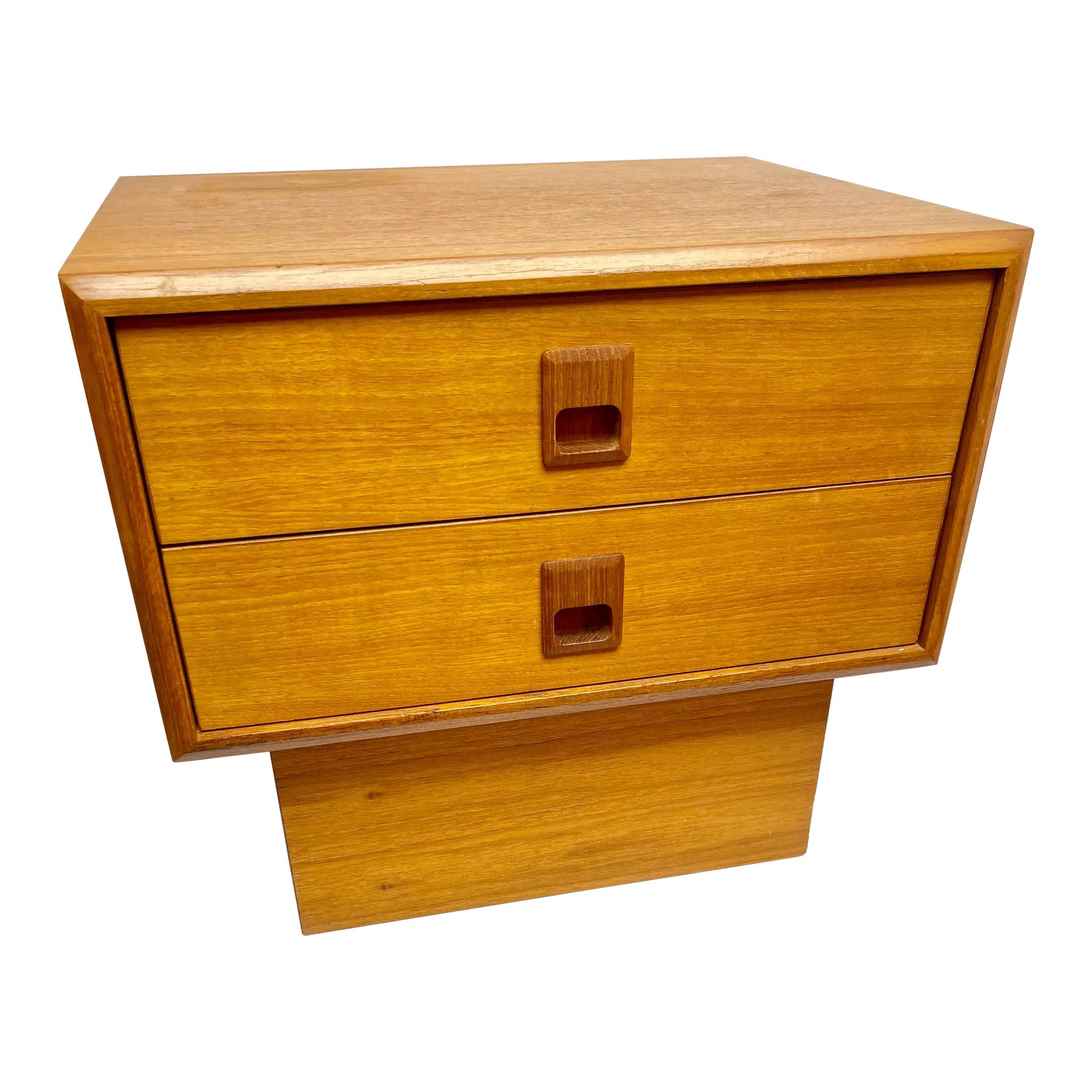 1970s Single Danish Teak 2 Drawer Night Stand on Plinth | Chairish