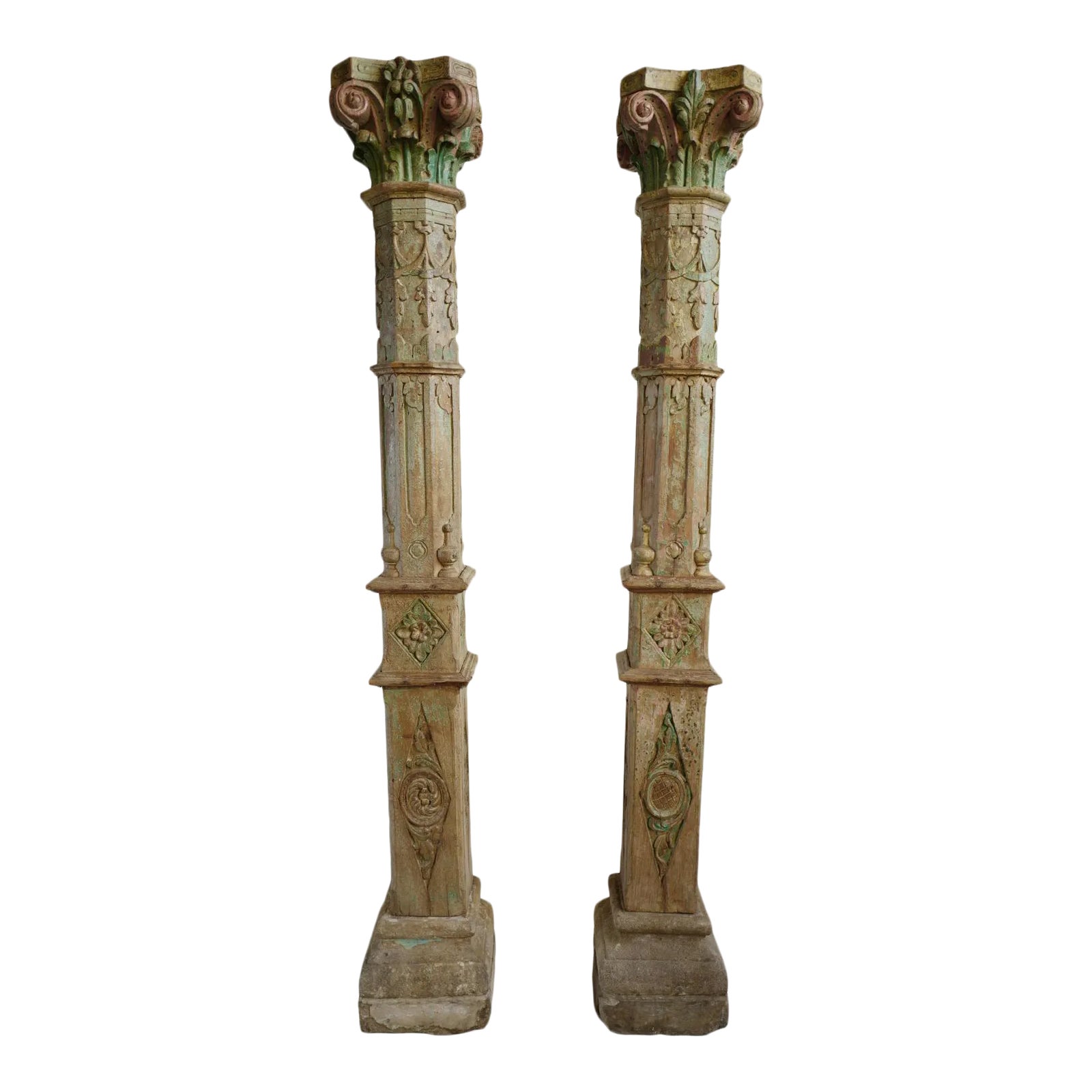 Antique Colonial India Columns - A Pair | Chairish