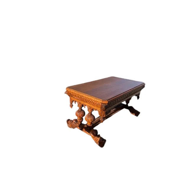 19th Century French Carved Oak Dolphin Library Table | Chairish