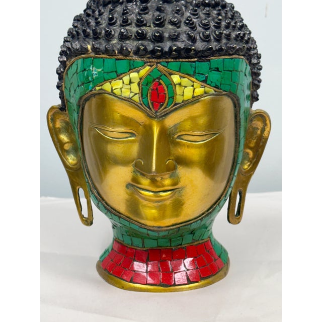 Gautam Buddha Head Brass Sculpture | Chairish