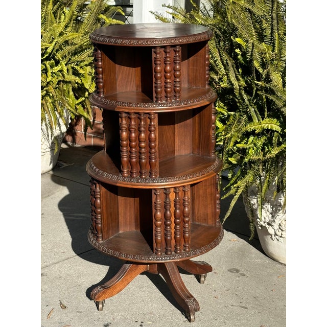 Regency Style Revolving Circular Mahogany Bookcase | Chairish