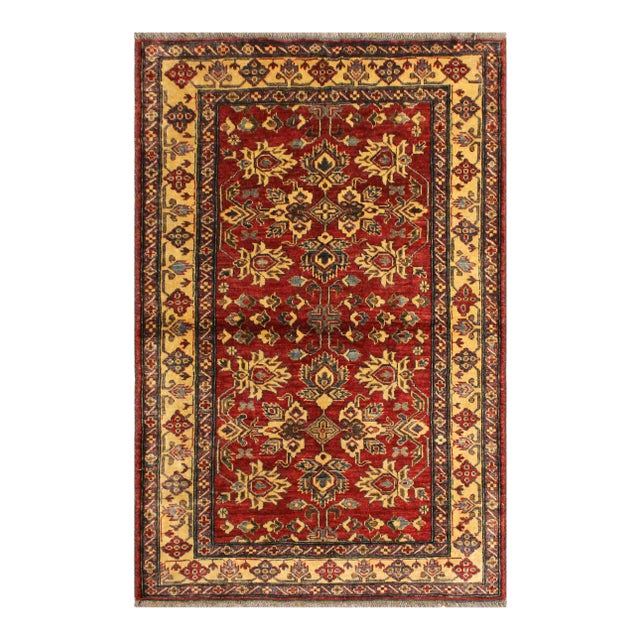 1980's Shabby Chic Kazak Red/Gold Wool Rug - 4'1'' X 5'5'' | Chairish