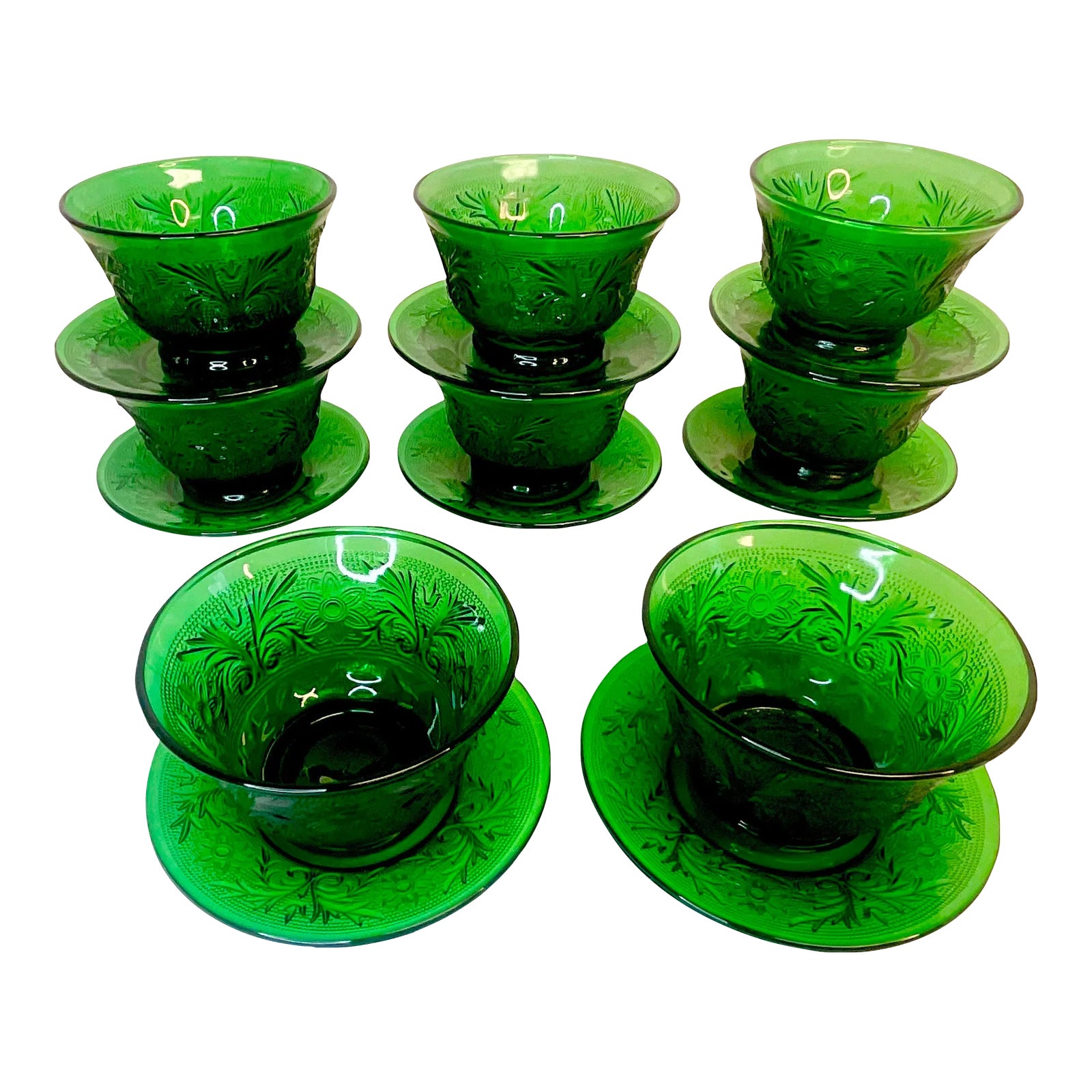 Antique Americana Art Deco Sandwich Glass Co. Pressed Oatmeal Cups ...