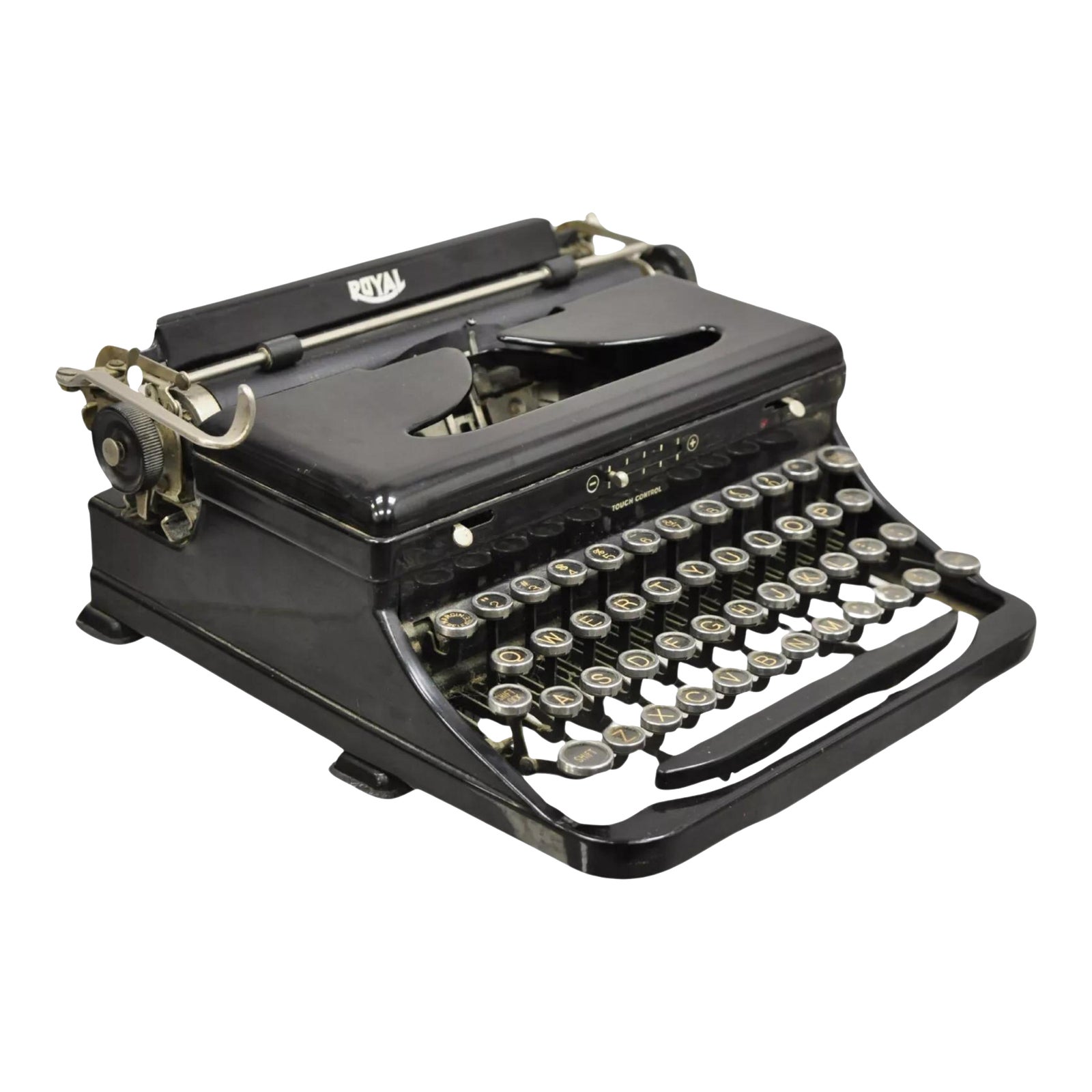 1938 Royal Model O Vintage Art Deco Black Portable Typewriter | Chairish