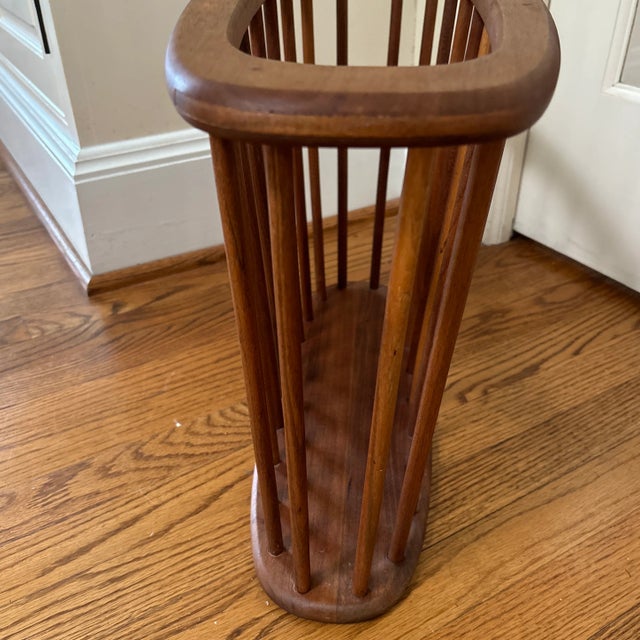 Arthur Umanoff Mid Century Walnut Spindle Magazine Rack | Chairish