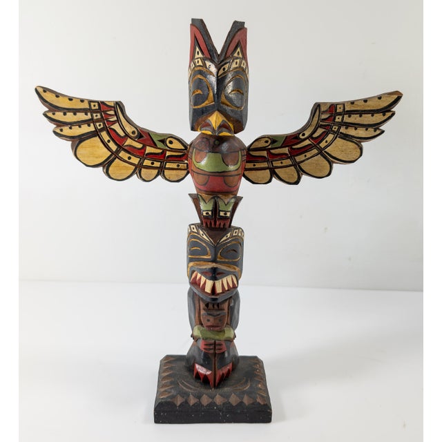 20th Century Native American Northwest Coast Indian Polychrome Carved ...