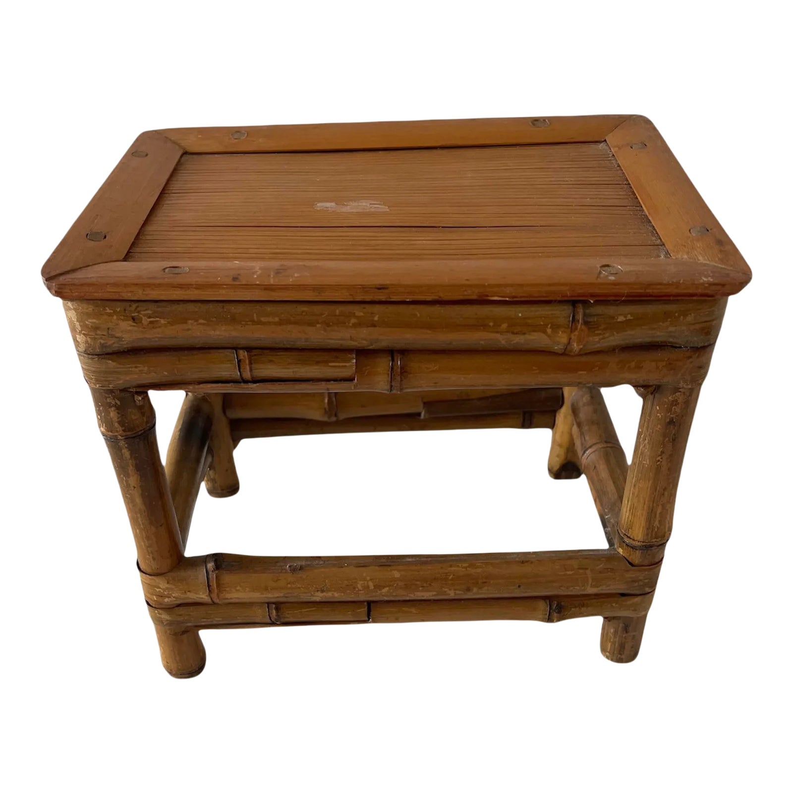 Rattan Bamboo Rectangular Shaped Table Riser Plant Stand | Chairish